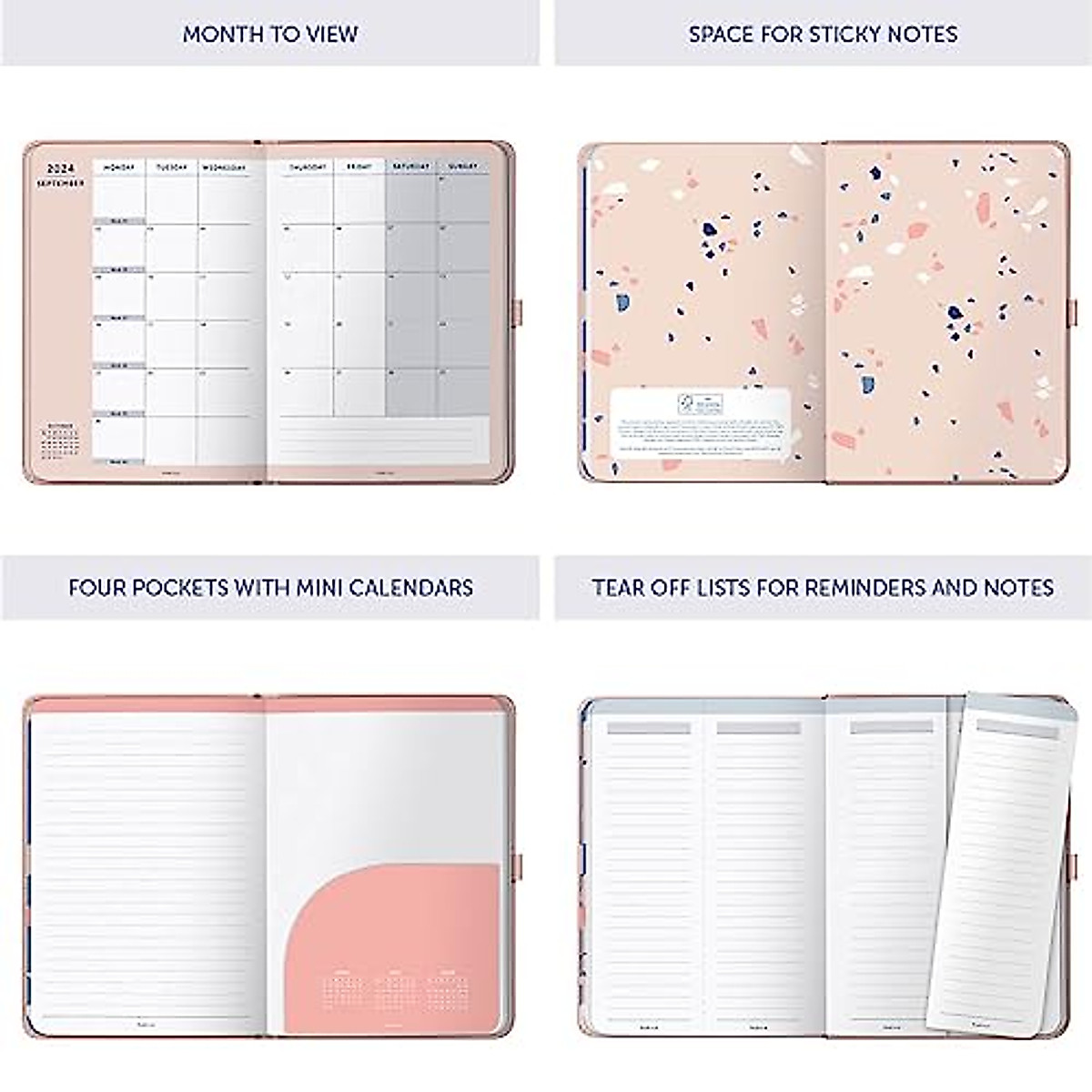Busy B Perfect Planner Diary January to December 2024 - A5 Pink - Faux Leather Week to View Planner with Stickers & Tear-Out Lists