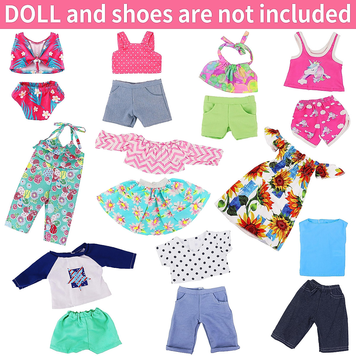 Ecore Fun 10 Sets 18 Inch Doll Clothes - 18 pcs Doll Clothing Doll Outfits Dress Swimsuits Jumpsuit Tights for 18 Inch Dolls Christmas Birthday Gift