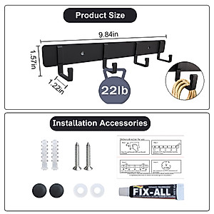 ADAMUMU Key Holder Hanging Utensil Holder with 4 Hooks Black Versatile Kitchen Rail Efficiently Organize Kitchen Towels Utensils and Small Cookware to Maximize Space