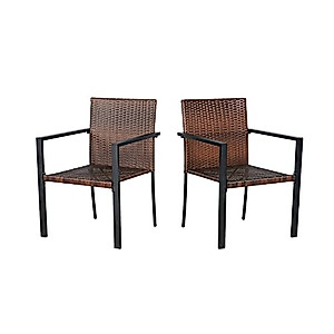 BTEXPERT Two Tone Brown Outdoor Patio PE Rattan Wicker Set of 2 Chairs for Garden Dining Firepit Lawn Backyard Porch Deck Armrest Frame, Steel Conversation Accent Furniture armchairs