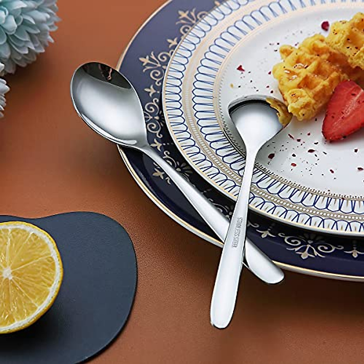 Teaspoons, 6 Piece Spoons Silverware, Stainless Steel Small Spoons, Tea Spoons for Home, Kitchen or Restaurant, Dishwasher Safe (Silver-6.6 Inches)