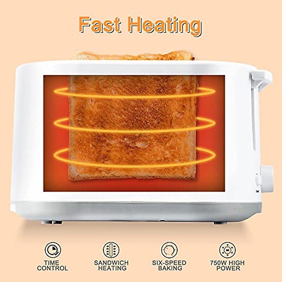 2 Slice Toaster, ROCKURWOK Extra Wide Toaster with Toast Boost, Slide-Out Crumb Tray, Auto-Shutoff and Cancel Button, White