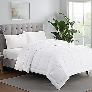 Serta ComfortSure Down Alternative Comforter, Soft Box Stitched Duvet Insert, Quilted Queen Comforter with 4 Corner Tabs, All Season Bedding, White