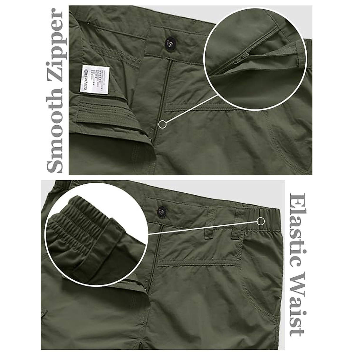 Hiking Pants for Men Convertible Zip Off Outdoor Quick Drying Lightweight Work Fishing Relaxed Fit Cargo Safari Pants#225 Army Green-29