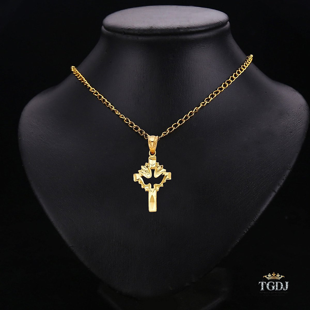 14k Yellow Gold Religious Cross with Holy Spirit Dove Pendant