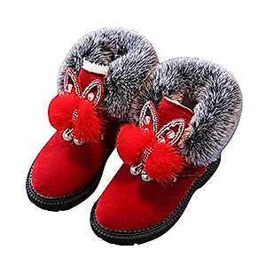 Lykmera Kids Baby Girls Warm Shoes Princess Boots Shoes Fashion Hairball Cotton Boots Snow Boots Toddler School Boots Shoes (Red, 3.5-4 Years Toddler)
