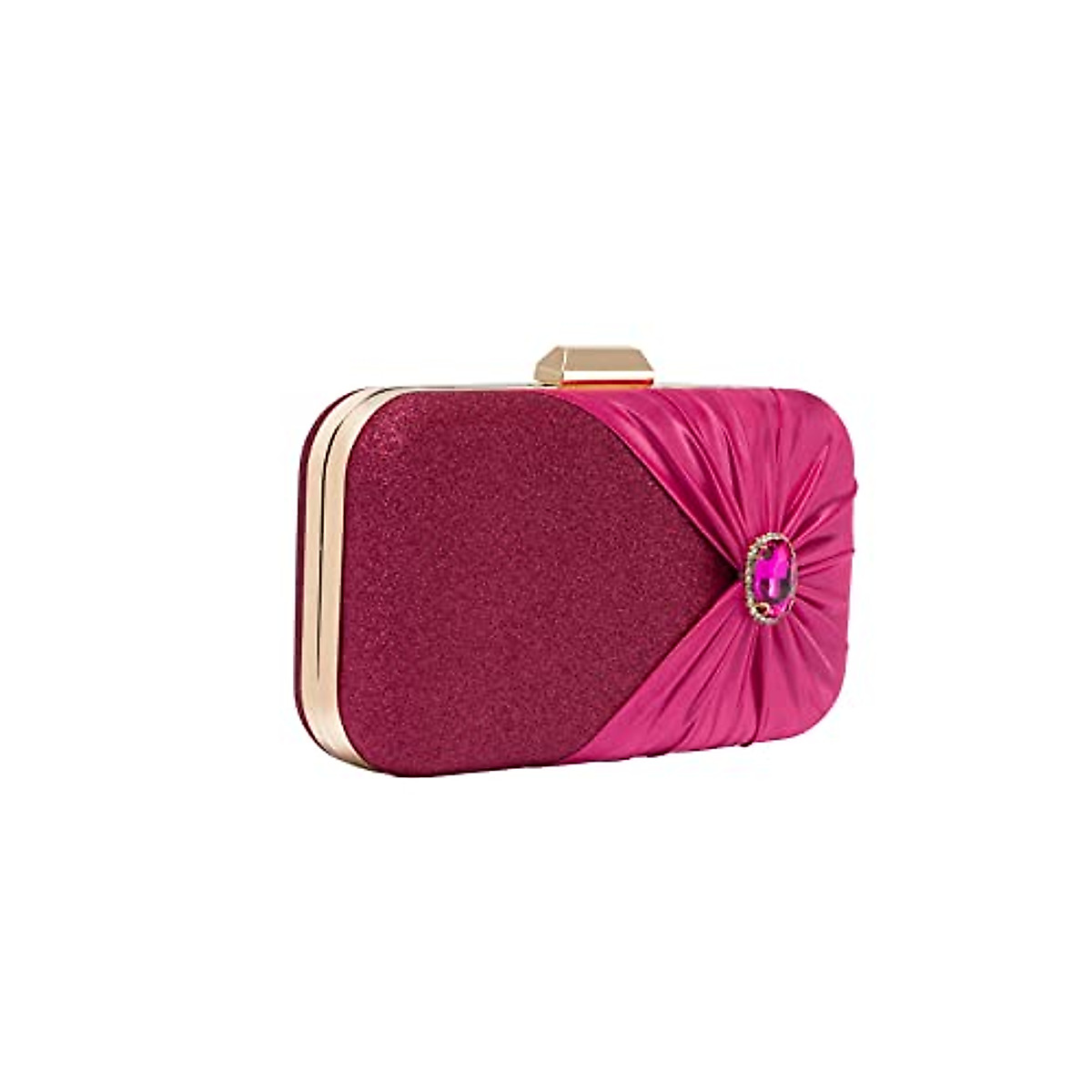 Mulian LilY Hot pink Evening Bags For Women Glitter Crystal Pleated Satin Clutch Purse With Detachable Chain Strap M639