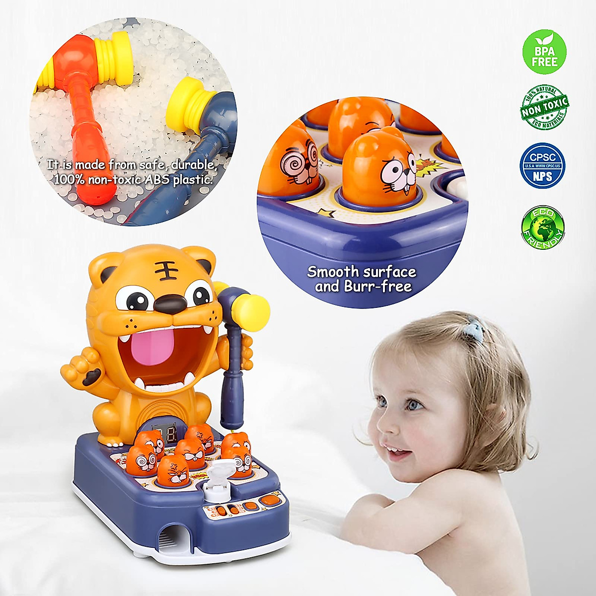 KooQii Whack A Mole Game Toddler Toys with Toy Gun and 2 Hammers Interactive Game for Hammering & Pounding,Target Shooting Early Developmental Fun Gift for 2-3 4 5 6 7 8 Year Old Boys and Girls