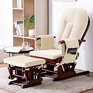 Paddie Glider Rocker Replacement Cushions Set with Storage Velvet Washable Non Slip for Glider Rocking Nursery Chair, 5PCS, Beige