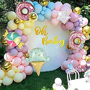 Pastel Donut Balloons Garland Kit - 147pcs Including Donut with Sprinkles Ice Cream Gold Foil Balloon + Macaron 4 Colors Latex Balloons, for Baby Shower Girl Birthday Party Decorations