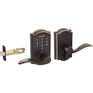 SCHLAGE FE695 Camelot by Accent Keyless Touch Lever Lock with 16211 Latch 10063 Strike Aged Bronze Finish