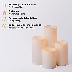 NOMFIX Solar Lights Outdoor Waterproof, 3"x4"/5"/6"/8" Flameless Flickering Candles, Dusk to Dawn Timer, Solar Pathway Lights for Patio Decor- 4 Pack