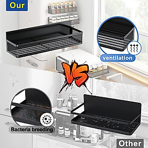 Miyawell Magnetic Spice Rack for Refrigerator, 3 Pack Magnetic Shelf, Fridge Organizer Shelves for Kitchen Organization and Storage, Moveable Space Saver Seasoning Racks with 8 Hooks, Metal&Black