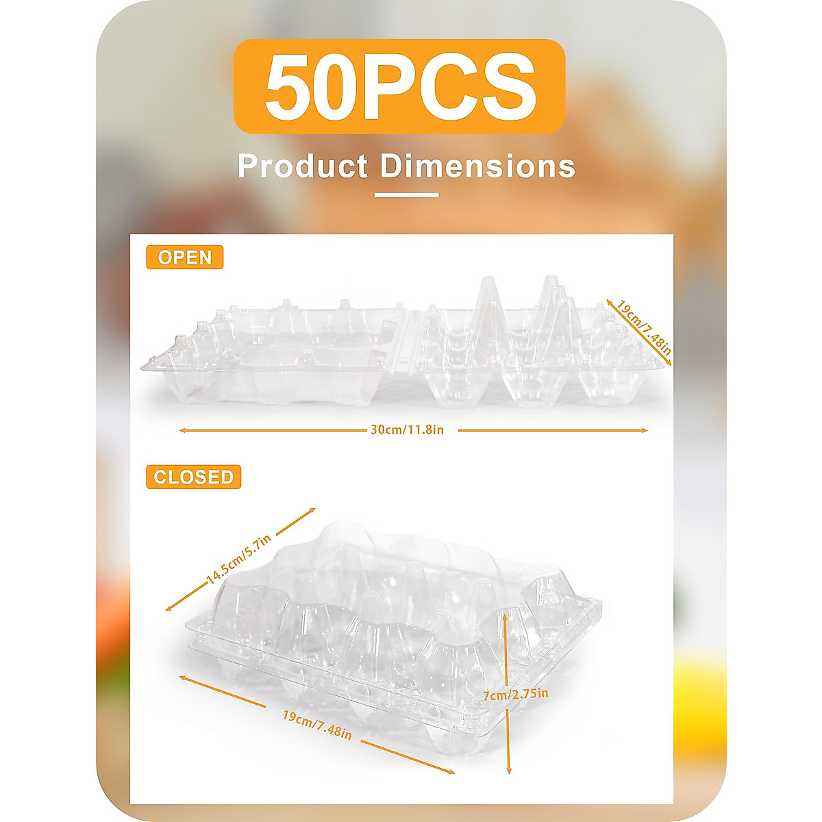 Pintuson 50 Pack Egg Cartons Cheap Bulk 12 Count - Holds 1 Dozen Clear Blank Egg Cartons for Chicken Eggs - Clear Empty Chicken Egg Carton for Fresh Medium Eggs