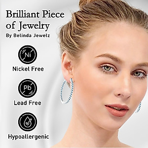 Belinda Jewelz - Hoop Earrings, Eternity Earrings with 62 Colored Gemstones, Birthstone Eternity Earrings Women, 925 Sterling Silver Women's Jewelry, Sky Blue Topaz Earrings For Women, 1.73”