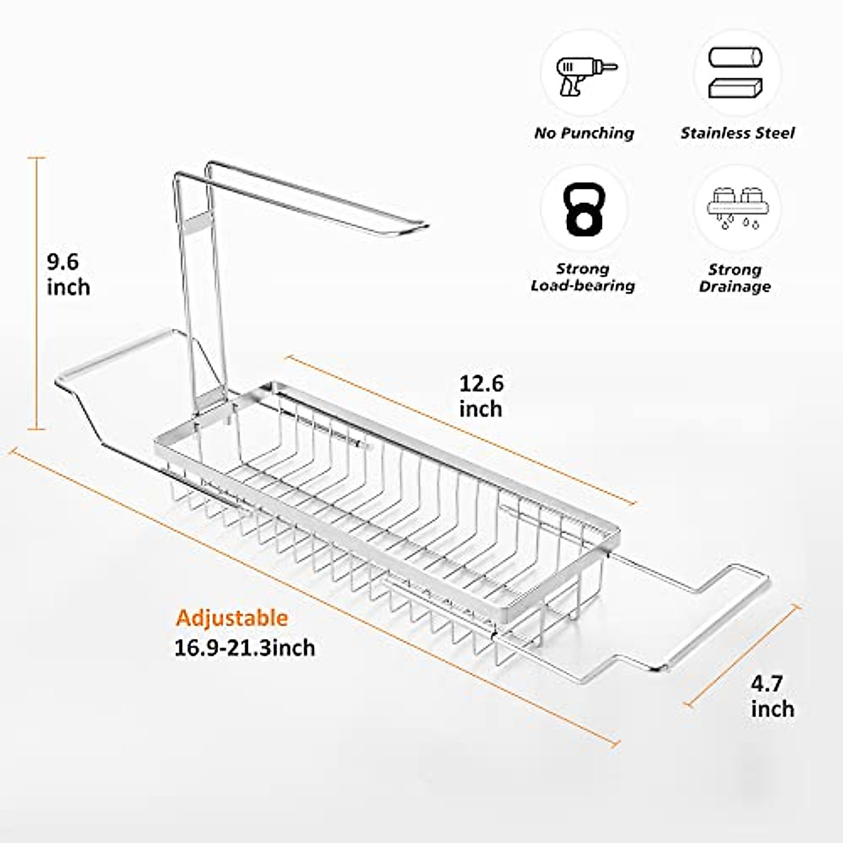 HOOOKIMM Kitchen Sink Sponge Caddy Stainless Steel, Kitchen Sink Organizers for Sponges and Towels, Sponge Caddy for Kitchen Sink, Sink Storage Rack Holder, Rustproof, and Non-Slip.