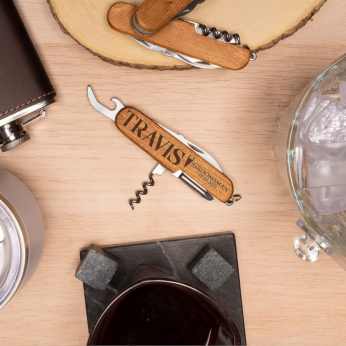 Set of 6 - Personalized Pocket Knife for Groomsmen - 8-Function Multi-Tool Custom Knives - Engraved - Groomsmen Gifts for Wedding, Groomsman Proposal Gifts