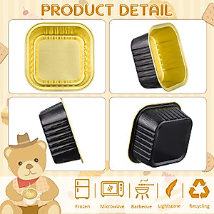 100 Pcs Cupcake Liners with Lids,5 oz Disposable Square Cupcake Pans with Plastic Aluminum Foil Mini Cake Pans for Dessert Bread for Party Wedding Birthday Kitchen (Silver,5 oz) (Black Gold,5 oz)