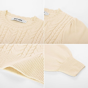 GRACE KARIN Sweater for Teen Girls 12-14 Crew Neck Pullover Apricot Sweaters Fall Winter