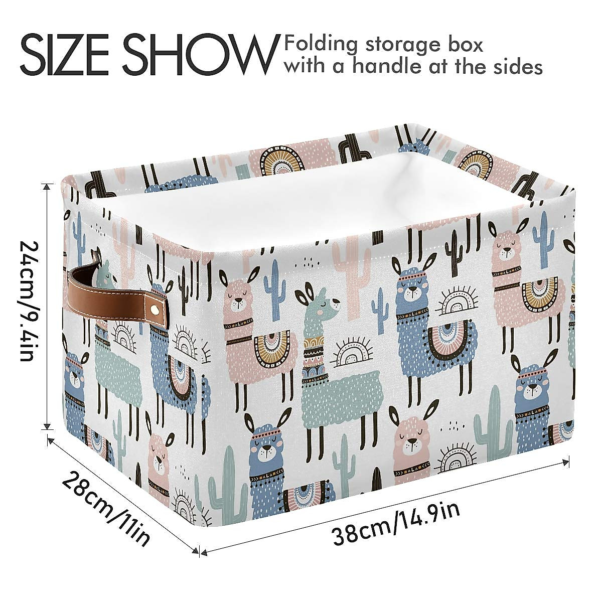 Rectangular Storage Bin Cactus Llama Basket with Handles - Nursery Storage, Laundry Hamper, Book Bag, Gift Baskets