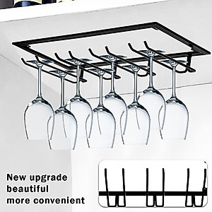 Wine Glasses Rack Under Cabinet Stemware Rack, Wire Wine Glass Holder Storage Hanger for Cabinet Kitchen Bar, 4 Rows Black Metal Wine Glasses Hanger