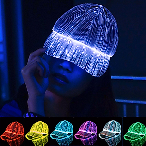 LIOVODE LED Hat, Baseball Cap Light Up with Fiber Optic 7 Colors Luminous USB Charging Shining Sun Visor Hat Accessories Hip pop Summer Party (Black)