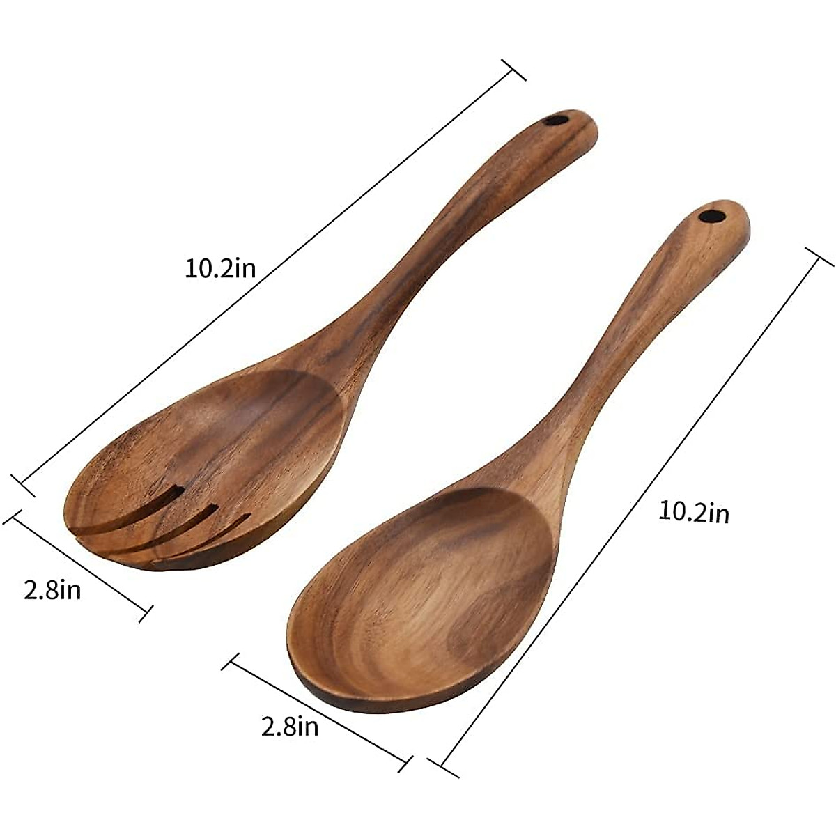 Wooden Acacia Salad Servers 10 in Set of Salad Mixing Dinner Fork and Spoon Home Kitchen Food Mixing Utensil Set (10 inch set)