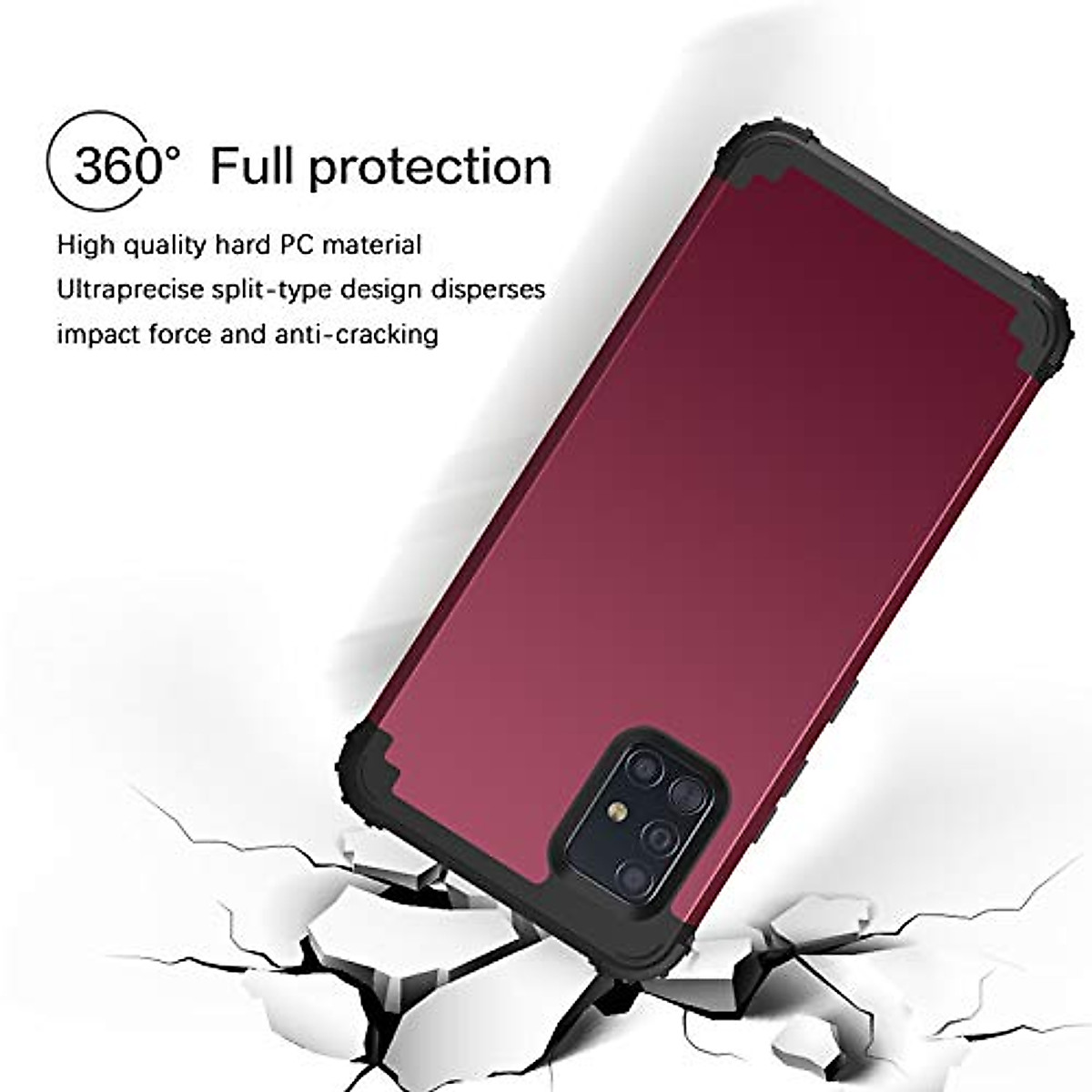 BENTOBEN Compatible with Samsung A71 5G Case, 3 Layer Hybrid Hard PC Soft Rubber Heavy Duty Rugged Bumper Shockproof Anti Slip Full-Body Protective Phone Cover for Samsung A71 5G 2020, Wine Red