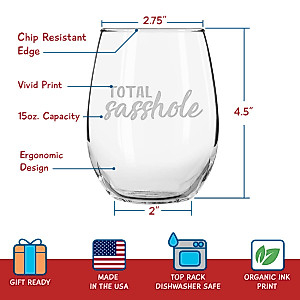 Set of 4 Crude & Rude Funny Wine Glasses (15 oz)- Novelty Glassware Gifts for Women- Hilarious Party, Event, Hosting Fun- Wine Lover Glass w/Funny Sayings- Birthday Wine Gift for Friends- Made in USA