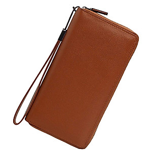 Bveyzi Women RFID Blocking Wallet Leather Zip Around Phone Clutch Large Capacity Ladies Travel Purse Wristlet (Brown)