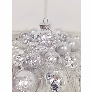 24ct 60mm/2.36" Glitter Christmas Balls Ornaments Shatterproof Clear Plastic Fillable Sphere Balls Ornaments for Xmas Tree Home Decoration (Silver)