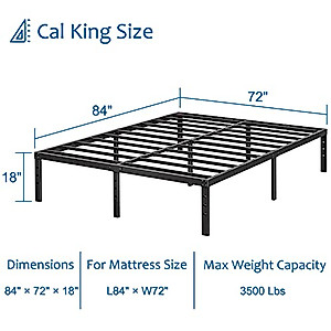 COMASACH 18 Inch Tall Metal California King Bed Frame with Maximum Storage, Heavy Duty Dural Steel Slat Reinforced Platform Bed Frames, Noise Free