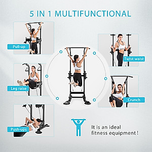 VIVOHOME Power Tower Dip Station, Height Adjustable Multi-Function Pull Up Station with Backrest, Workout Dip Bar Station Fitness Strength Training Exercise Equipment for Home Gym 330LBS