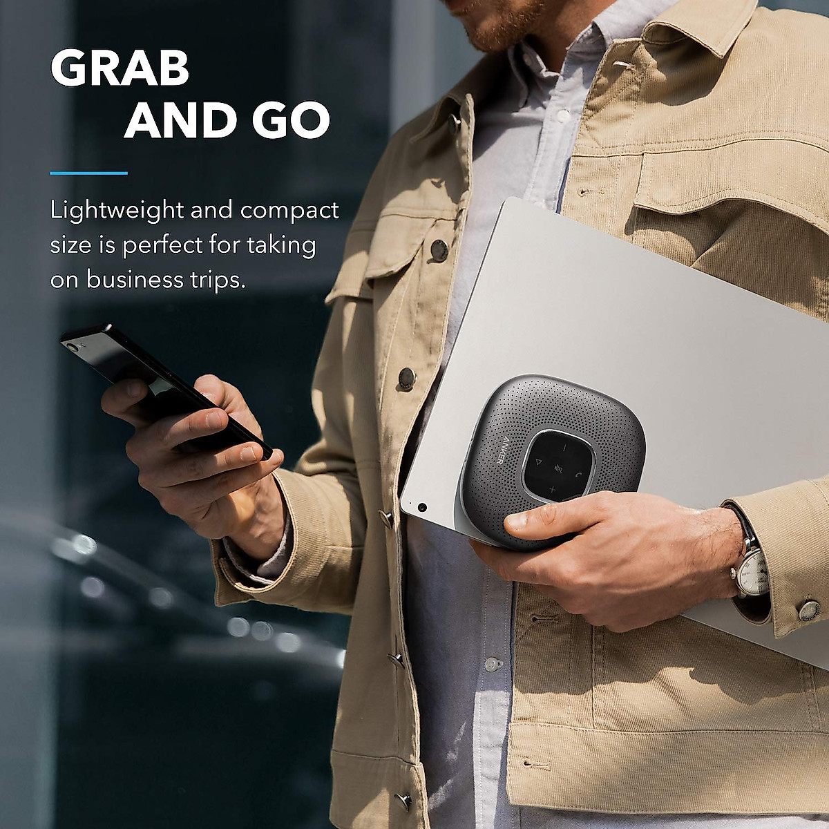 Anker PowerConf Bluetooth Speakerphone with 6 Microphones, Enhanced Voice Pickup, 24H Call Time, Bluetooth 5, USB C, Bluetooth Conference Speaker Compatible with Leading Platforms(Renewed)