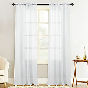 Tony's collection White Sheer Curtains 63 Inch, Rod Pocket Voile Drapes for Living Room, Bedroom, Window Treatments Curtain Panels for Yard, Patio, Villa, Parlor(34x63 Inch, White,2 Panels)