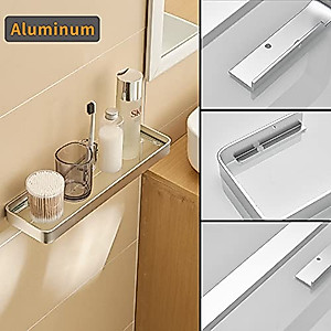 Danpoo Small Floating Shelf Bathroom Wall Shelf, 12" Tempered Glass Shelf Wall Mounted(Matte Silver)