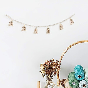 BlueMake 2 Pack Macrame Woven Tassel Garland Belly Basket Decorative Wall Hangings for Boho Home Decor,Nursey Room (Ivory)