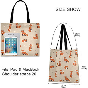 visesunny Women's Large Canvas Tote Shoulder Bag Fox Animal Top Storage Handle Shopping Bag Casual Reusable Tote Bag for Beach,Travel,Groceries,Books