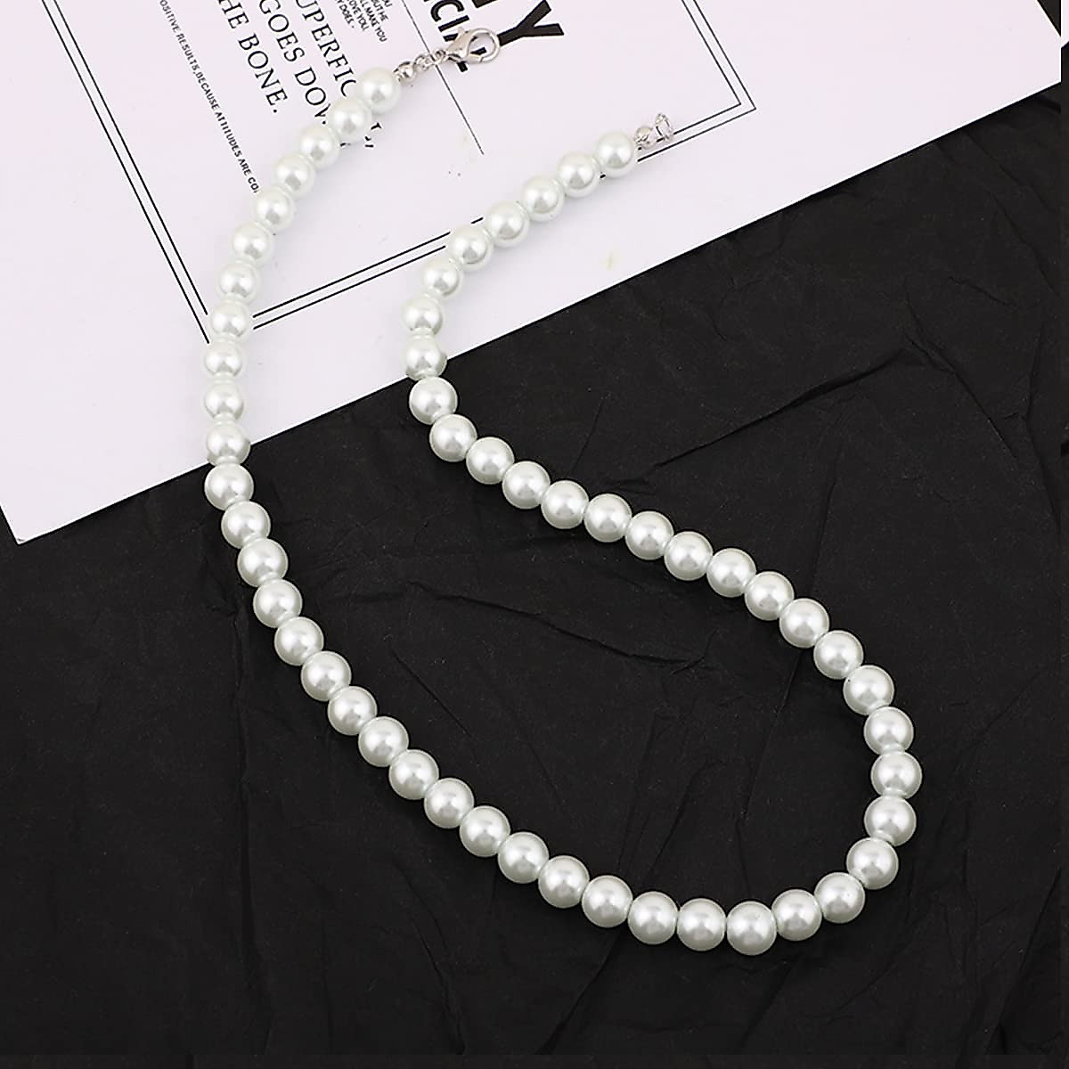 GRAZIOSO Faux Pearl Necklace Set for Women Girls, 8mm Pearl Earrings Bracelet 3 pcs Pearl Jewelry, Birthday Christmas Gift for Brides Mom Wife Sister Best Friend, Gift Box (B)
