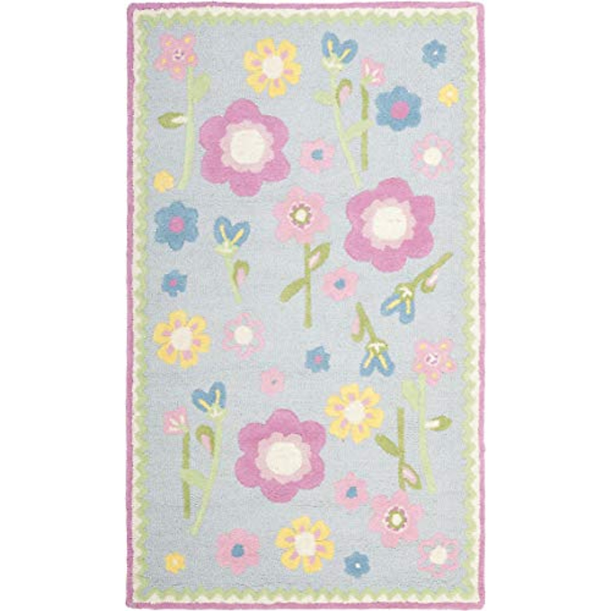 SAFAVIEH Kids Collection Accent Rug - 4' x 6', Blue & Multi, Handmade Floral Wool, Ideal for High Traffic Areas in Entryway, Living Room, Bedroom (SFK311A)