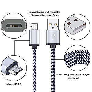 FiveBox Micro USB Charger Cable, 5-Pack 6ft Micro USB Cable Cord Braided Fast Charging Phone Charger for Samsung Galaxy J3 J7 S6 S7 Edge, Tablet, LG stylo 2/3 LG G3 G4 K30 K20 Plus, Old Kindle 7 8 10