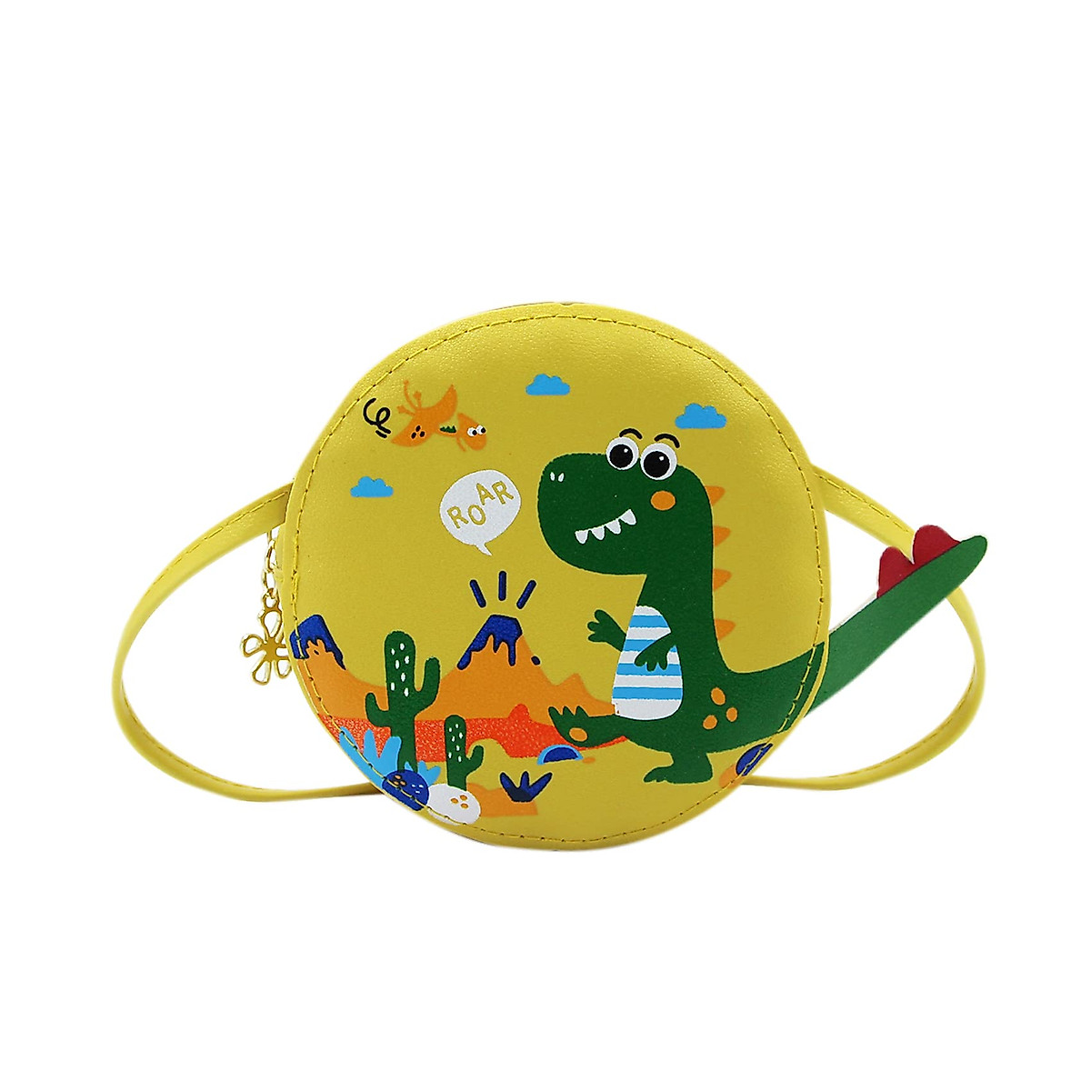 ZGMYC Cartoon Dinosaur Crossbody Purse for Boys Girls, Cute Round Shape Wallet Shoulder Bag for Toddlers Kids
