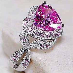925 Sterling Silver Womens Rings HeartShaped Perfect Cut 3ct Pink Gemstone Ring Shiny Solitaire CZ Cubic Zirconia Ring Promise Love Halo Engagement Wedding Band Eternity Ring for Women HM003 (7)