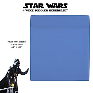 Disney Star Wars Galaxies Await 4 Piece Toddler Bedding Set Fitted Sheet, Pillow Case, Top Sheet, and Comforter Quilt - Blue