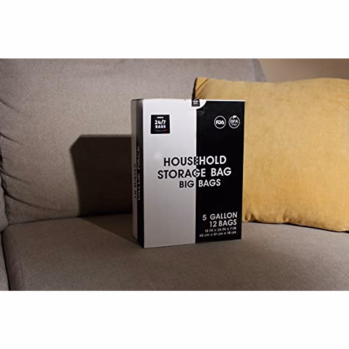 24/7 Bags- Double Zipper Bags, 5 Gallons, 12 Count, Stand and Fill, Carry Handle, BPA-Free, Air Tight Seal