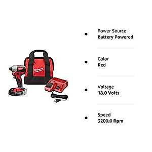 Milwaukee 2850-21P SB M18 Compact Brushless Cordless 0.25 Inch Impact Driver Kit with 1 Battery