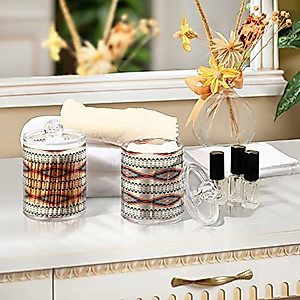Kigai 2PCS Aztec Pattern Qtip Holder Dispenser with Lids - 14 oz Bathroom Storage Organizer Set, Clear Apothecary Jars Food Storage Containers, for Tea, Coffee, Cotton Ball, Floss
