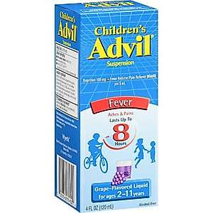 Tj10 Children's Advil Suspension Fever Ibuprofen 100mg Fast Pain Relief Fever Reducer Grape Flavored Liquid for Ages 2-11 Years - 2 Packs of Grape 4 Oz