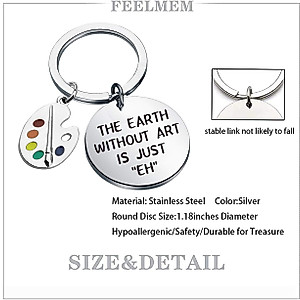 FEELMEM Artist Paint Palette and Brush Charm Pendant Keychain Earth Without Art is Just EH Painters Jewelry Artist Gift Art Student Art Teacher Gifts (The earth)