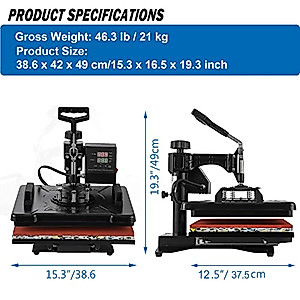 TOPDEEP 8 in 1 Heat Press Machine 12x15 inch, Combo Swing Away T Shirt Pressing Machine, Sublimation Heat Press Transfer Machine for T-Shirt Hat Cap Mug Plate